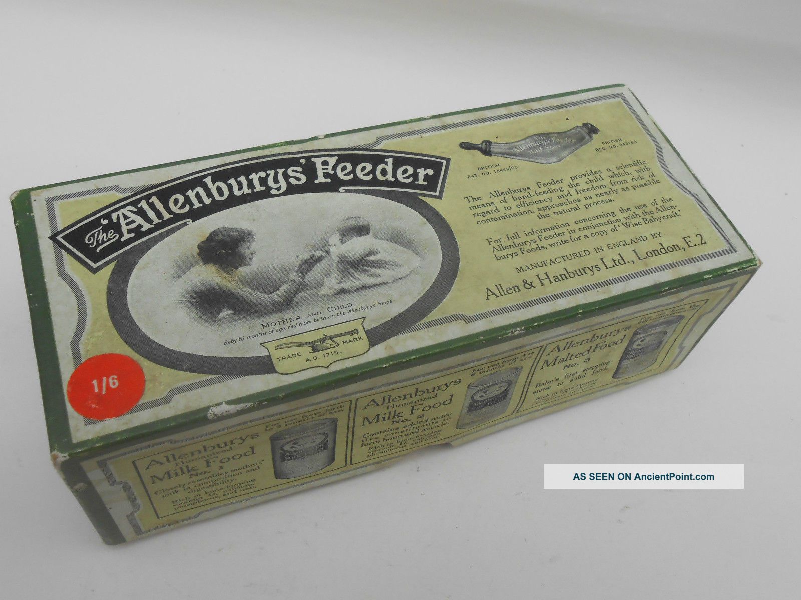 Early 20th C. Boxed Allenbury ' S Feeder Baby Feeding Bottle