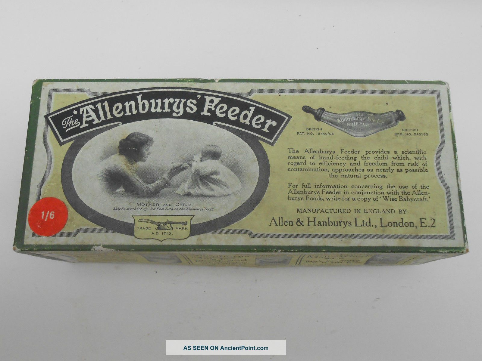 Early 20th C. Boxed Allenbury ' S Feeder Baby Feeding Bottle
